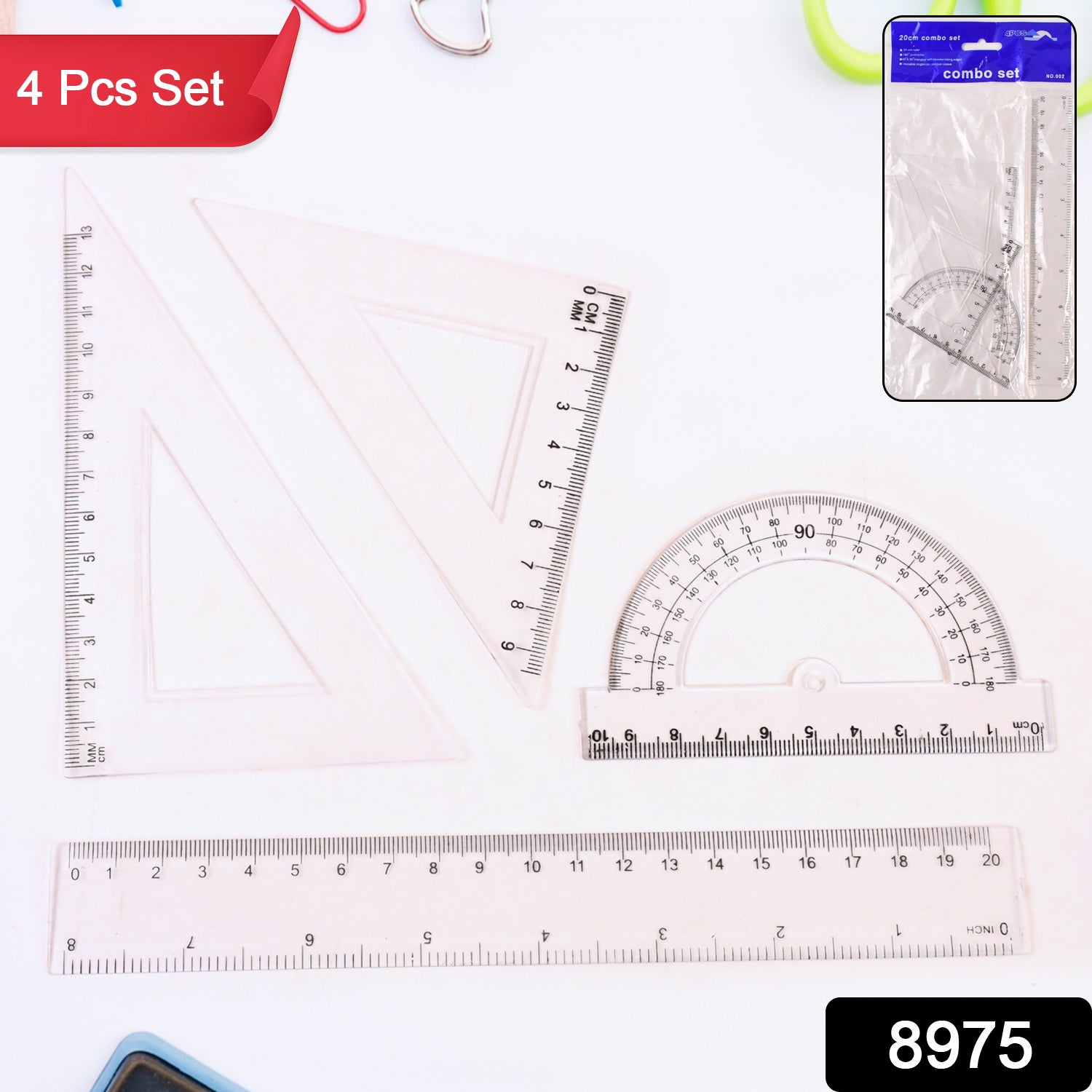 Plastic Geometry Set Triangle Ruler Protractor Straight Ruler (4 Pcs S ...